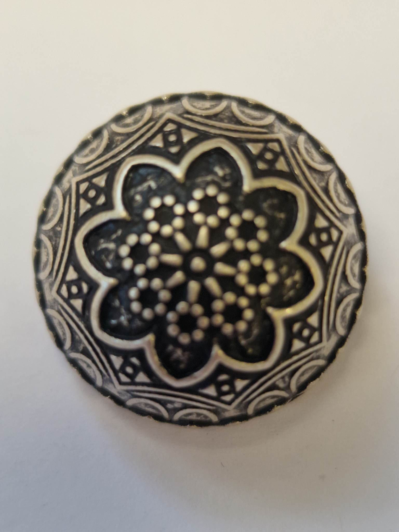 Old Silver Domed Shanked Flower Design Button - The Button Queen