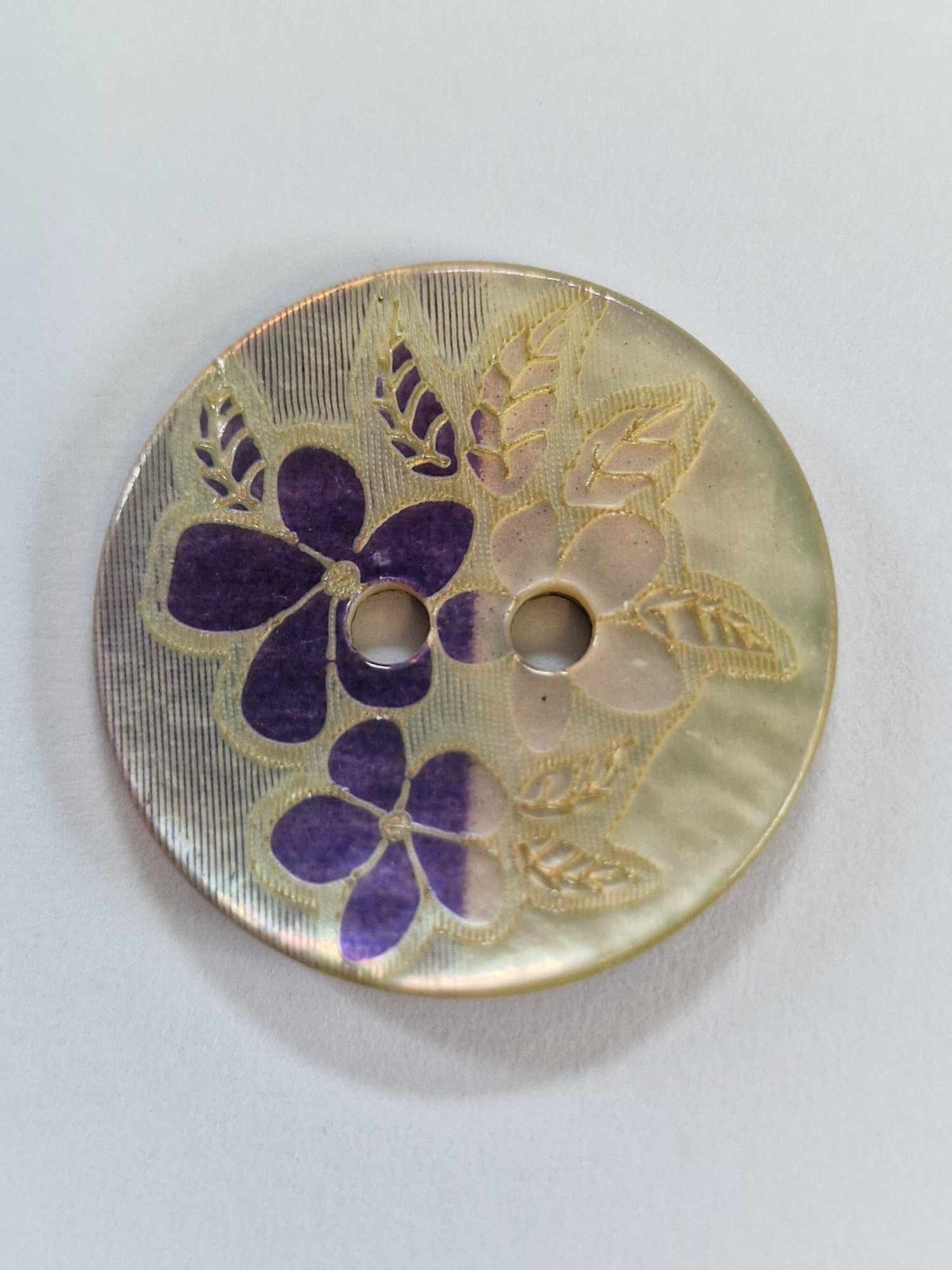 Cream and Purple 2 Hole Flower Shell Button - The Button Queen