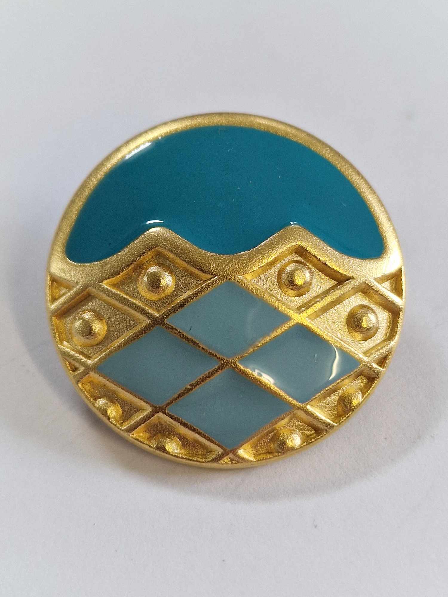 1960's Light Blue & Gold Enamel Detail Button - The Button Queen