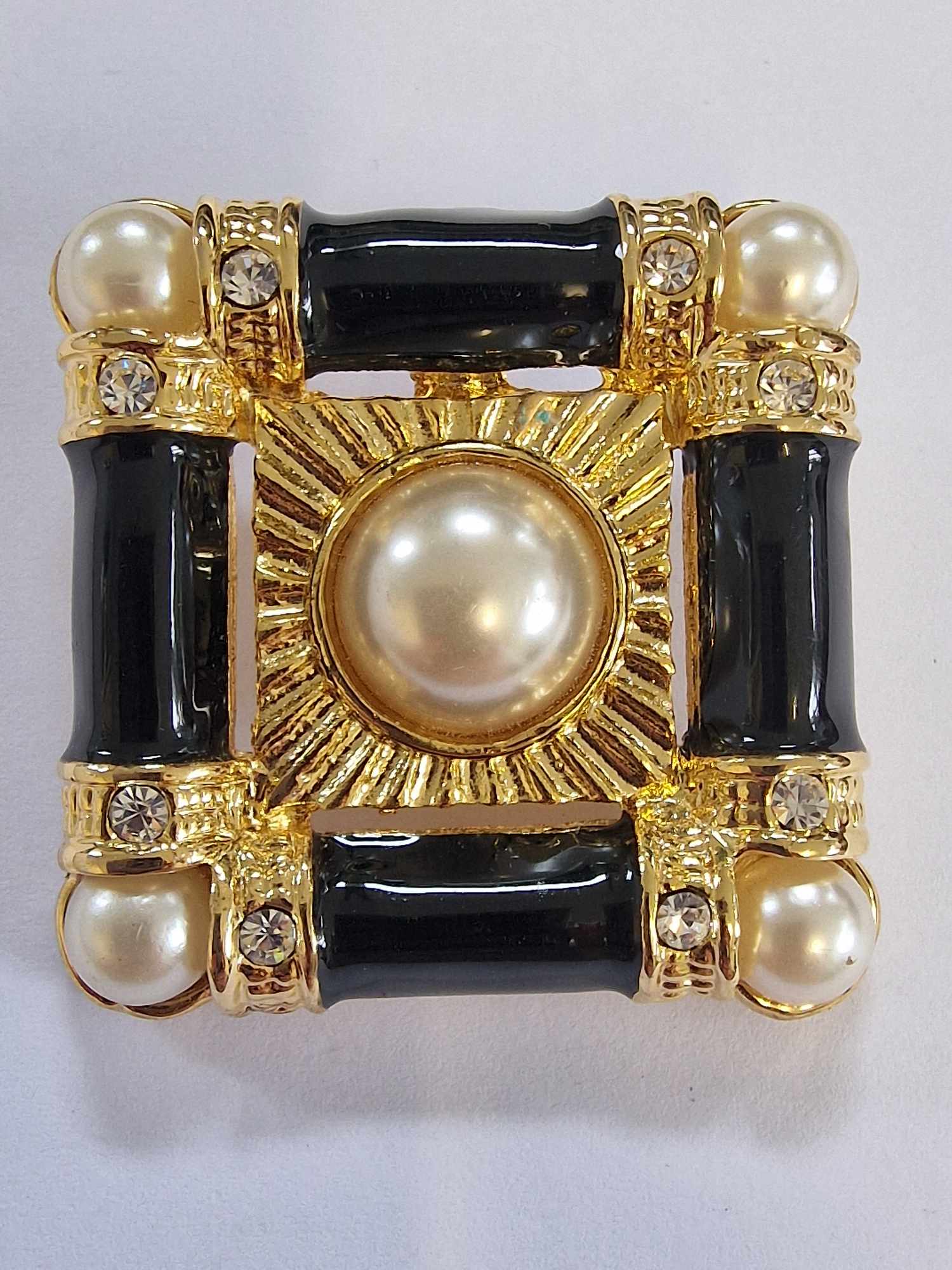 Square Enamel Pearl Diamante Button - The Button Queen