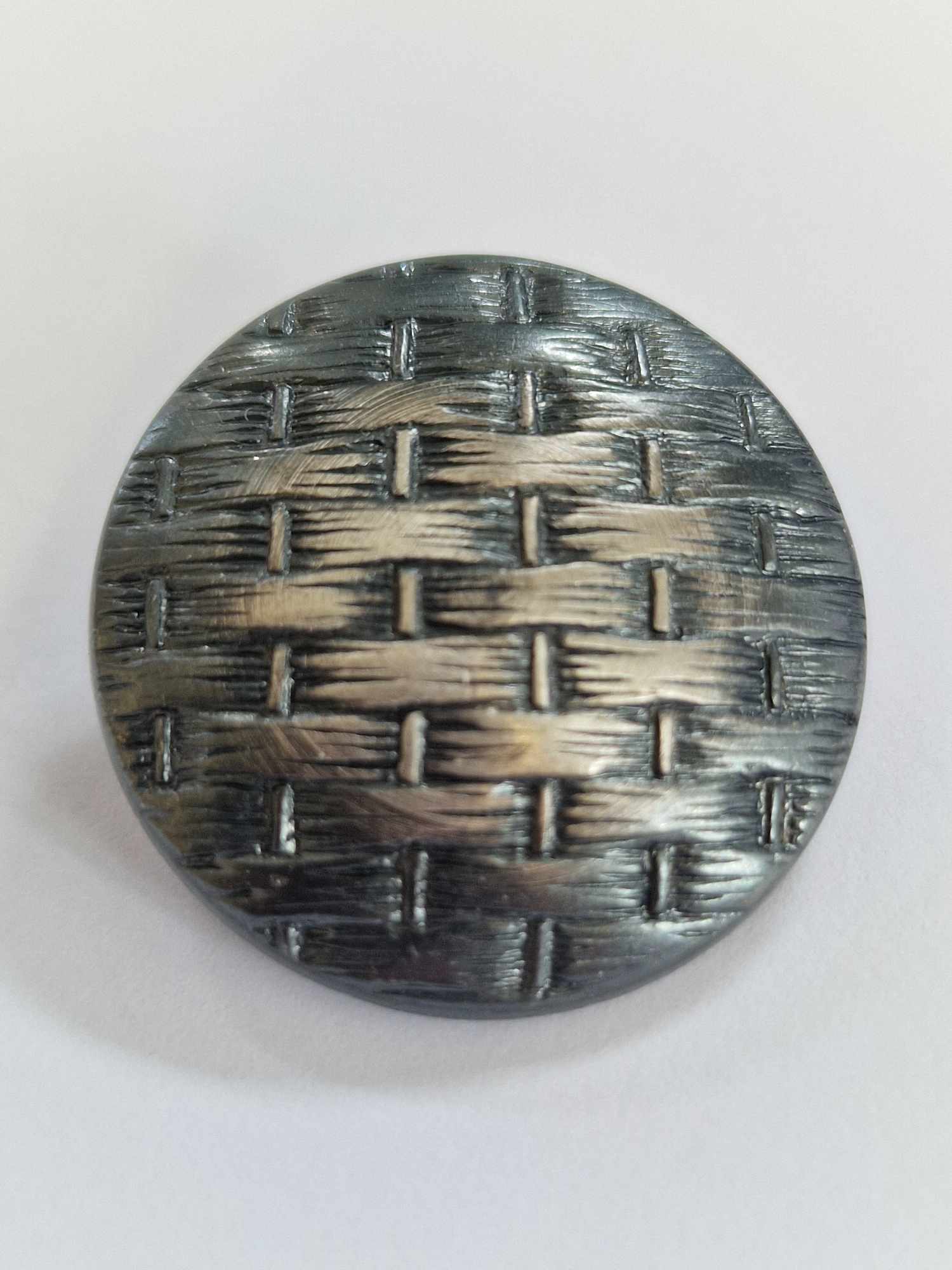 Metal silver Basketweave Button - The Button Queen