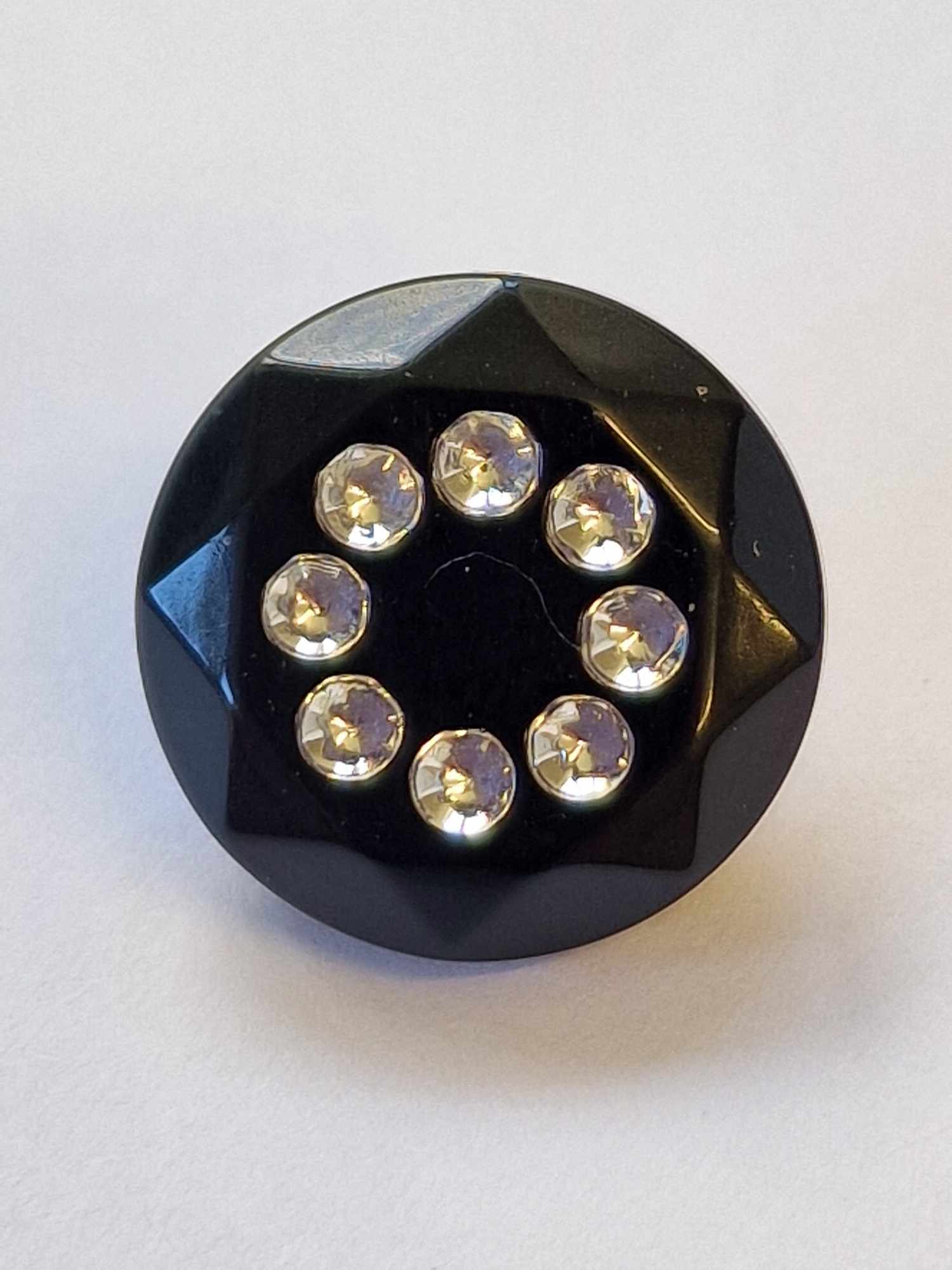 Black with Silver Diamante Effect Button - The Button Queen