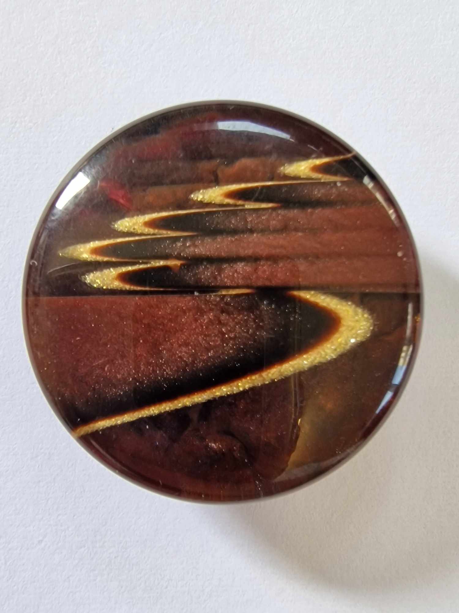 Red & Gold Water Mark Effect Button - The Button Queen