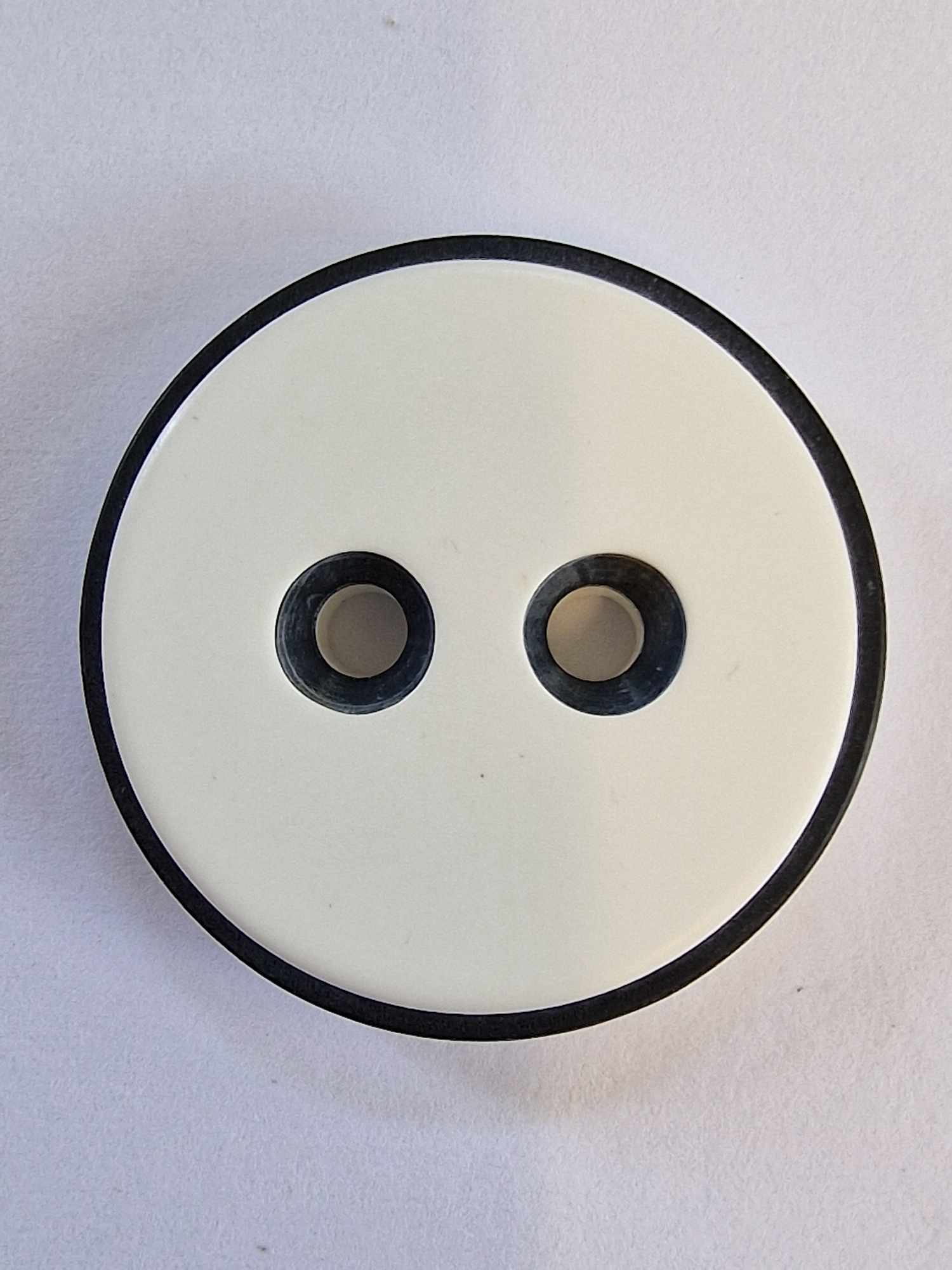 White Large 2 Hole Black Rim Button - The Button Queen