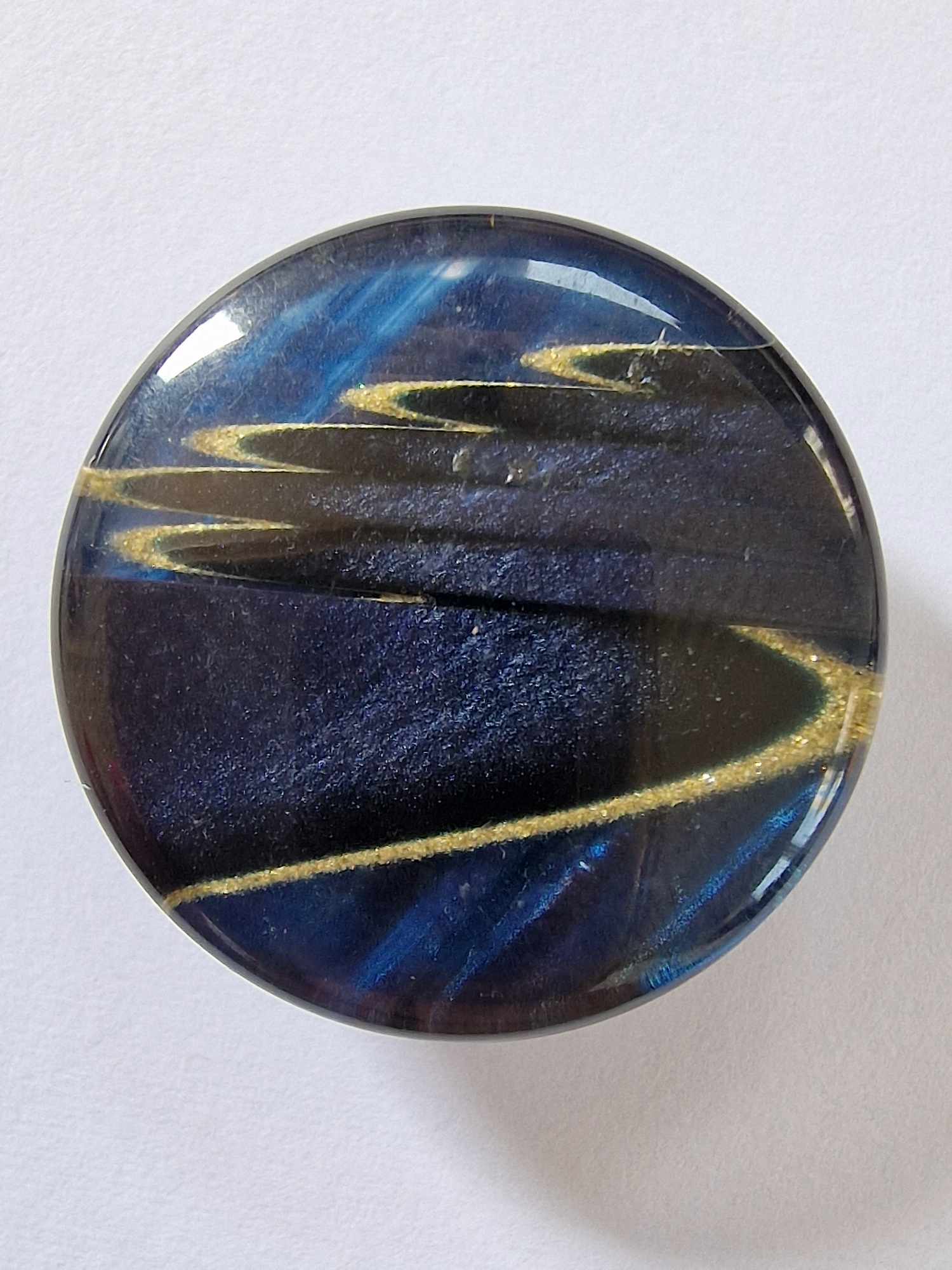 Blue & Black Water Mark Effect Button - The Button Queen